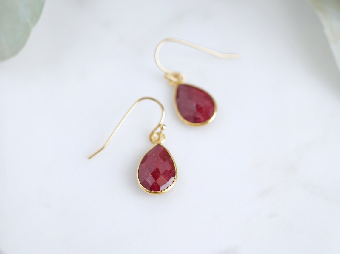 Ruby Earrings Gemstone Earrings Sterling Silver Ruby Earrings Dainty ...