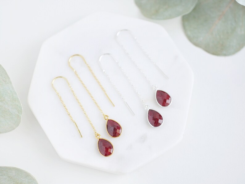 Sterling Silver Ruby Earrings Sterling Silver Ruby Drop Earrings Natural Ruby Threader Earrings ...