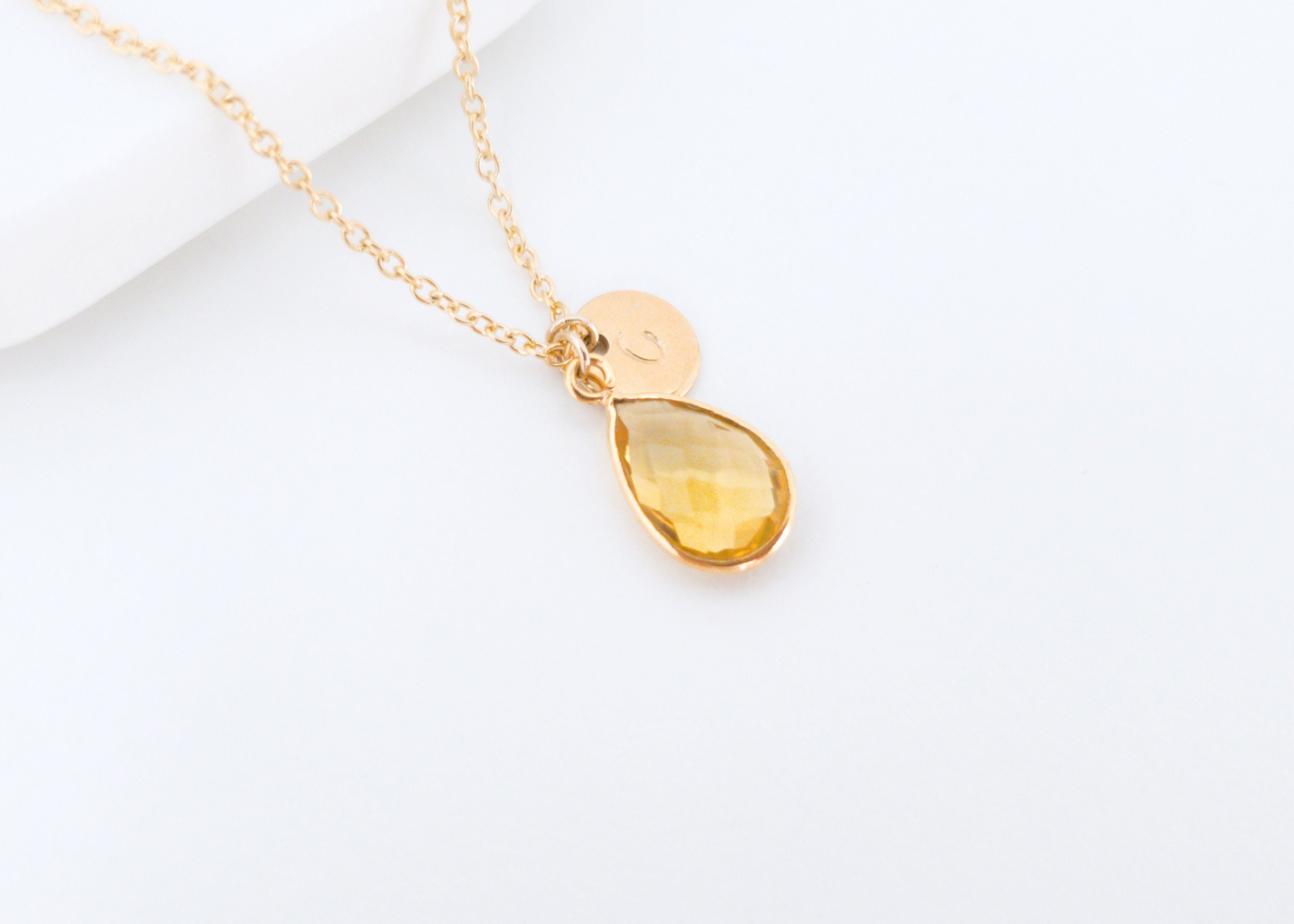 Personalized Citrine Necklace Citrine Initial Birthstone Jewelry ...