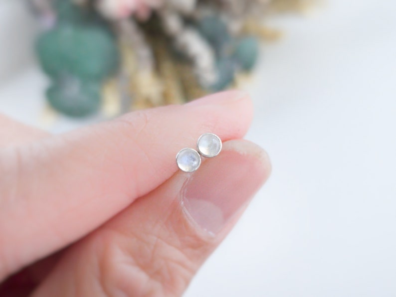 Gold Moonstone Earrings Rainbow Moonstone Studs Tiny Stud | Etsy