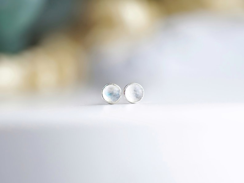 Gold Moonstone Earrings Rainbow Moonstone Studs Tiny Stud Earrings Gold Stud Earrings Dainty ...