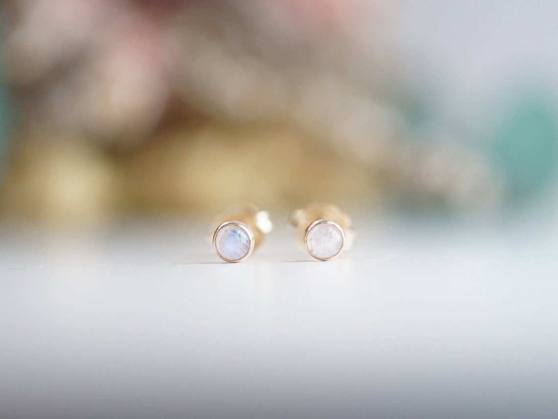 Gold Moonstone Earrings Rainbow Moonstone Studs Tiny Stud Earrings Gold ...