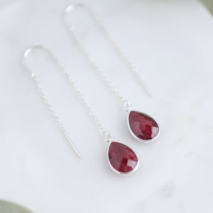 Sterling Silver Ruby Earrings Sterling Silver Ruby Drop Earrings Natural Ruby Threader Earrings ...