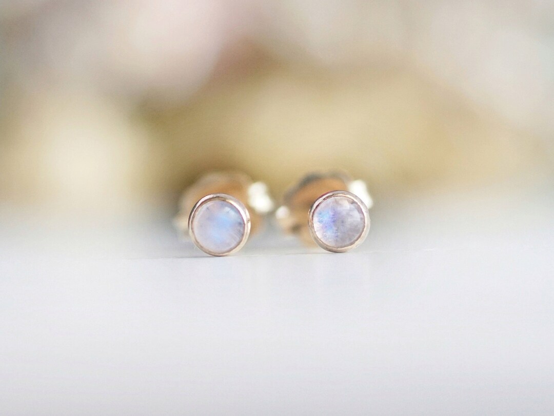 Gold Moonstone Earrings Rainbow Moonstone Studs Tiny Stud Earrings Gold ...