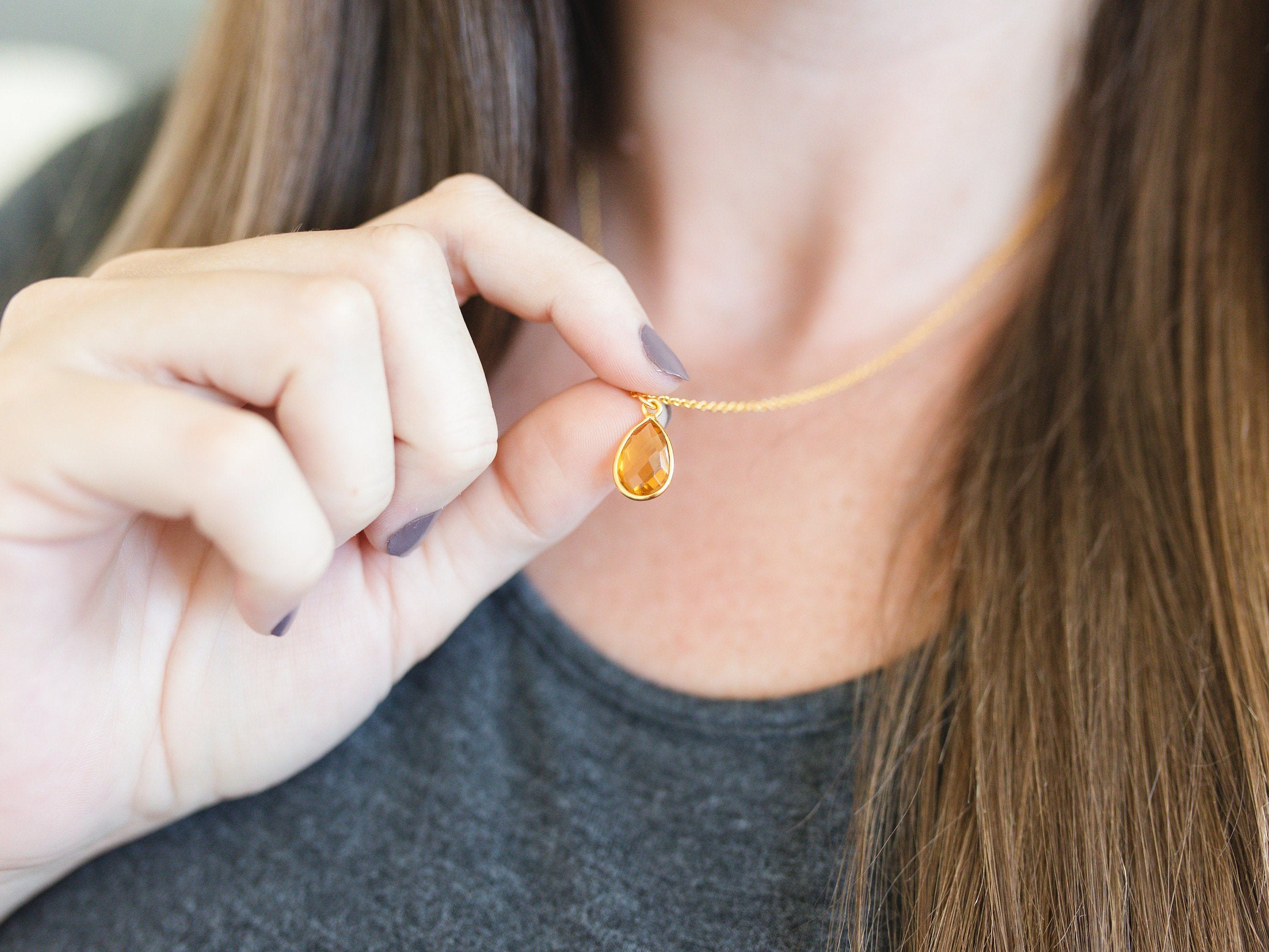 Personalized Citrine Necklace Citrine Initial Birthstone Jewelry ...