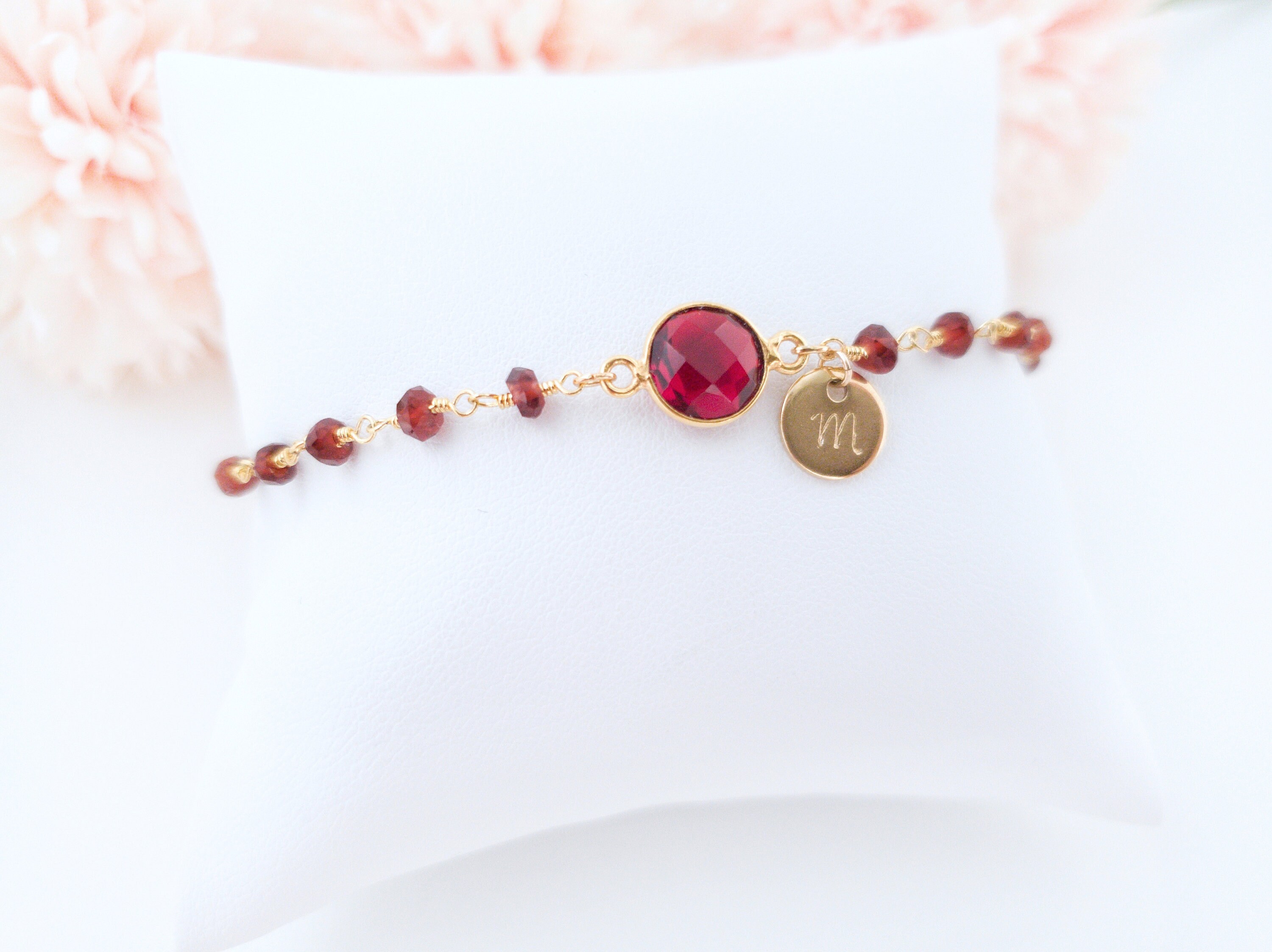 Personalized Garnet Bracelet Initial Birthstone Bracelet Custom ...