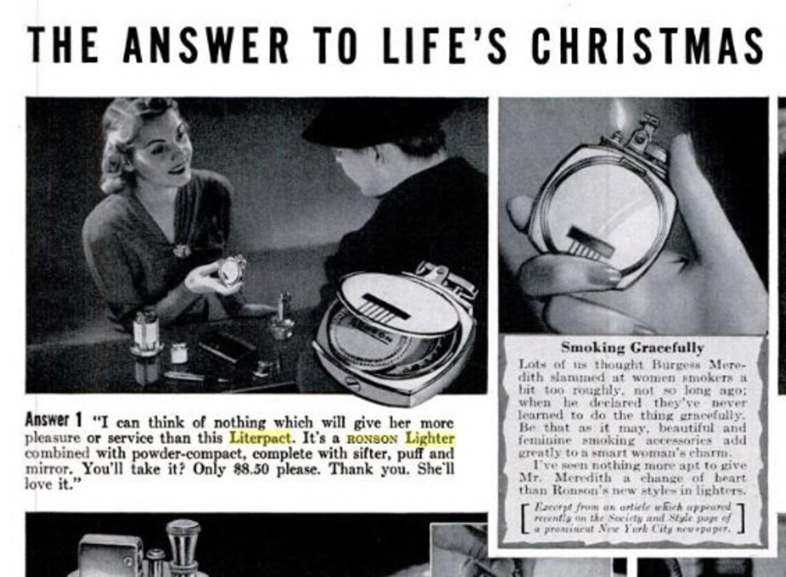 Very RARE Antique Ronson Literpact Cigarette Lighter & Makeup Compact ...