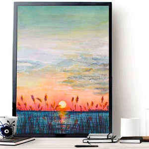 Evening Sunset Watercolor Print Landscape Sunset Painting Beautiful Sky ...
