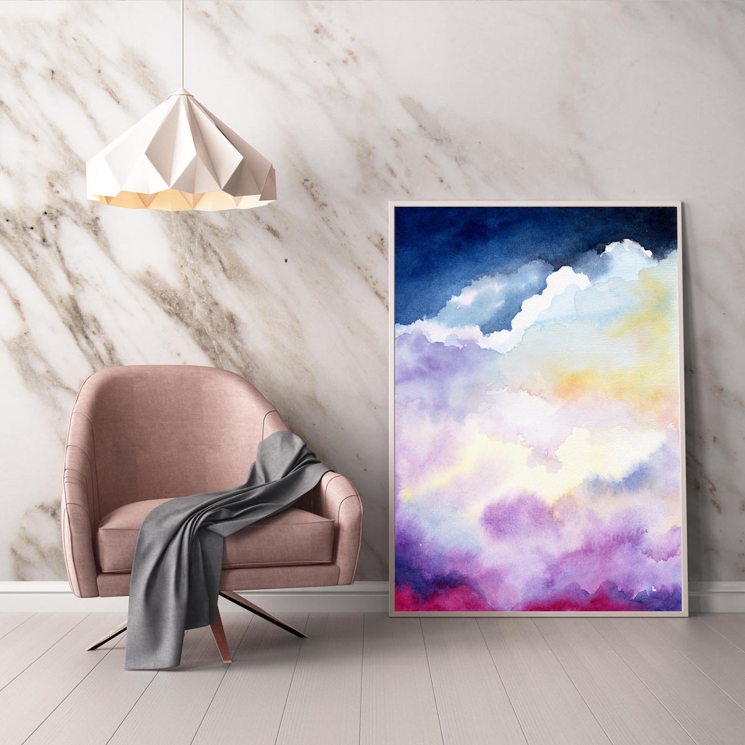 Violet Cloud Watercolor Painting Art Print. Night Sky Whimsical ...