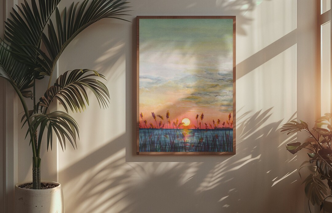 Evening Sunset Watercolor Print Landscape Sunset Painting Beautiful Sky ...