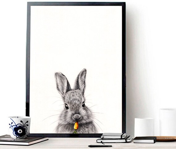 Bunny Drawing Art Print. Rabbit Pencil Illustration. Rabbit | Etsy