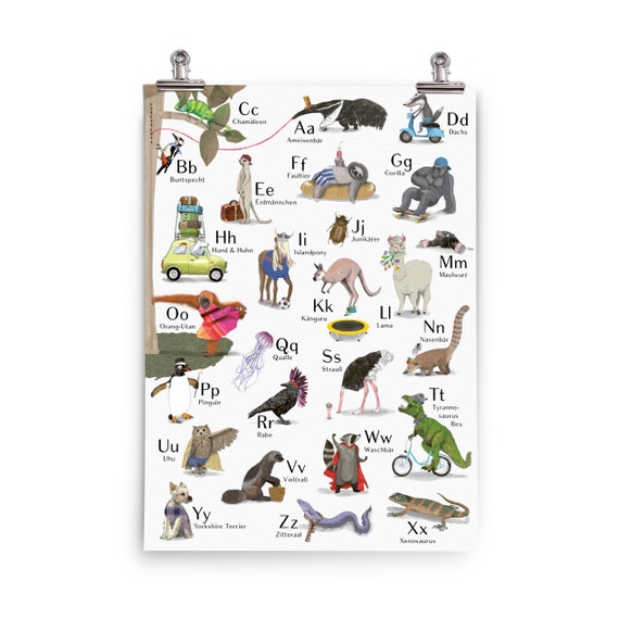 ABC Poster With Animals Gift for School Enrollment Playful | Etsy