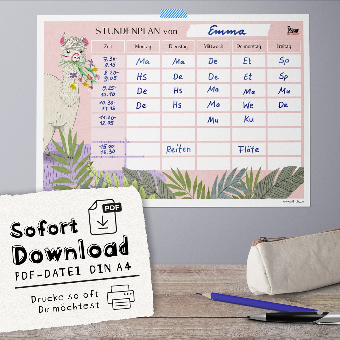 Timetable Lama, PDF File, A4 Format, Instant Download, Printable - Etsy UK