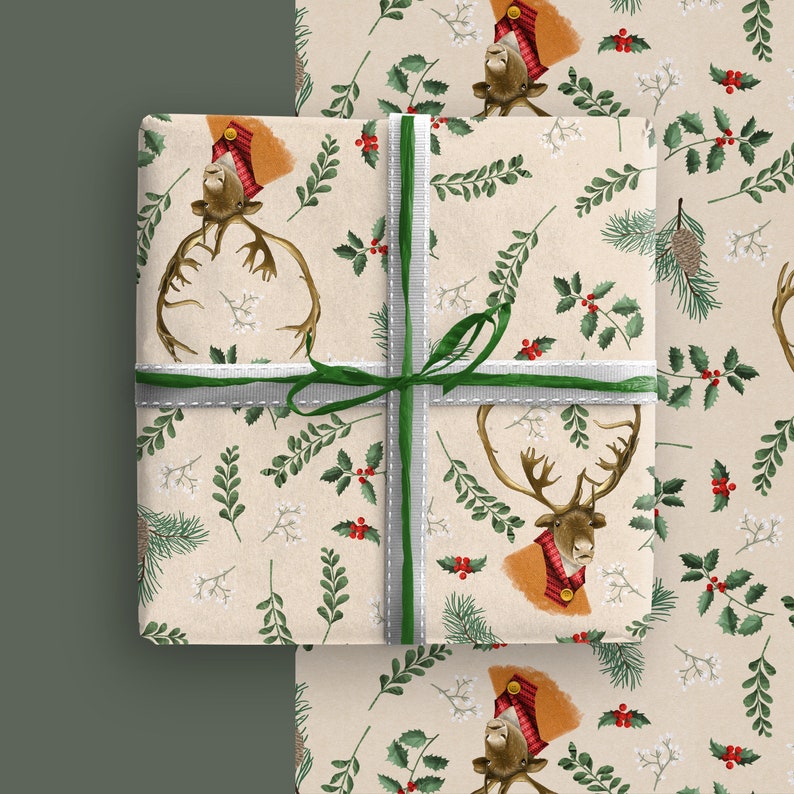 Wrapping Paper Reindeer Set of 3 for Christmas Wrap Gifts | Etsy