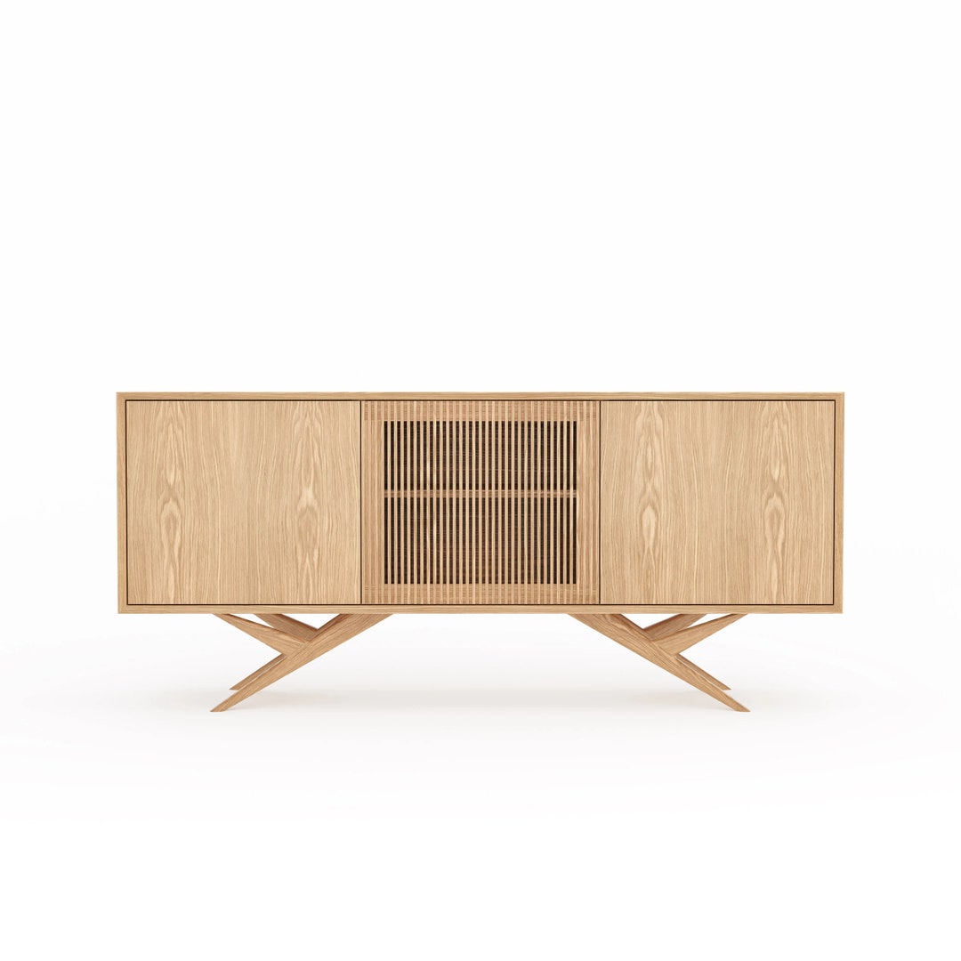 A Mid-century Contemporary Oak Sideboard Featuring Three Slatted Doors ...