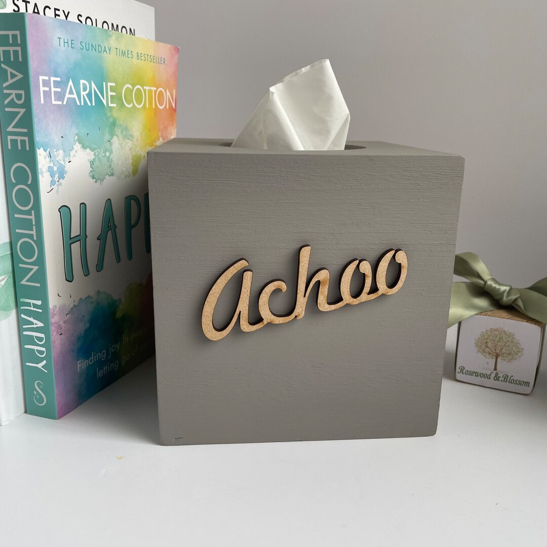 Handmade Luxe Grey "achoo " Wooden Tissue Box Cover - Etsy UK