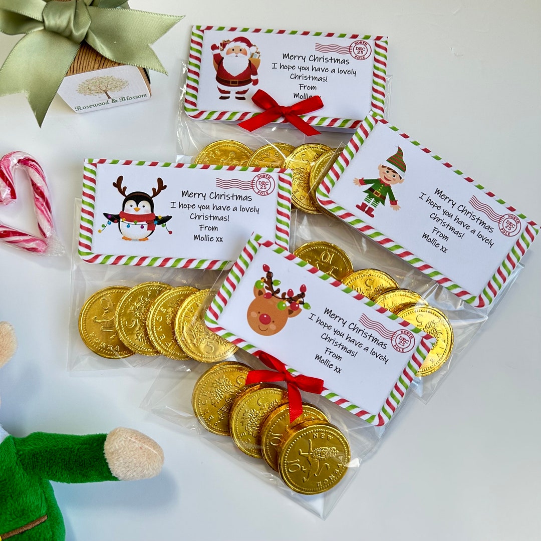 Personalised Christmas Chocolate Coin Cards for School Friends. Nursery ...