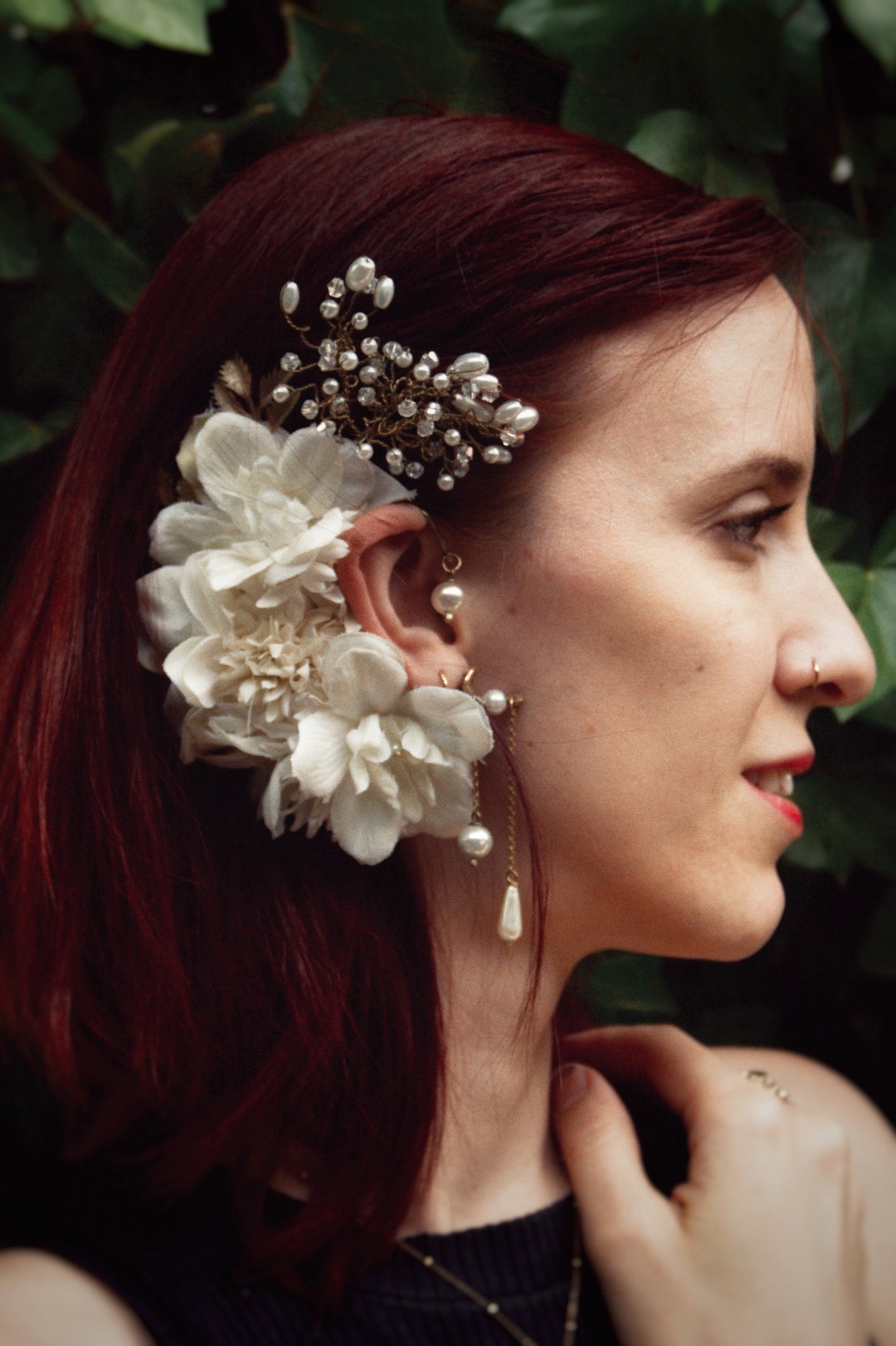 FLORA Floral Fairy Ear Cuff Wedding Flower Ear Cuff Bridal Ear Climber ...