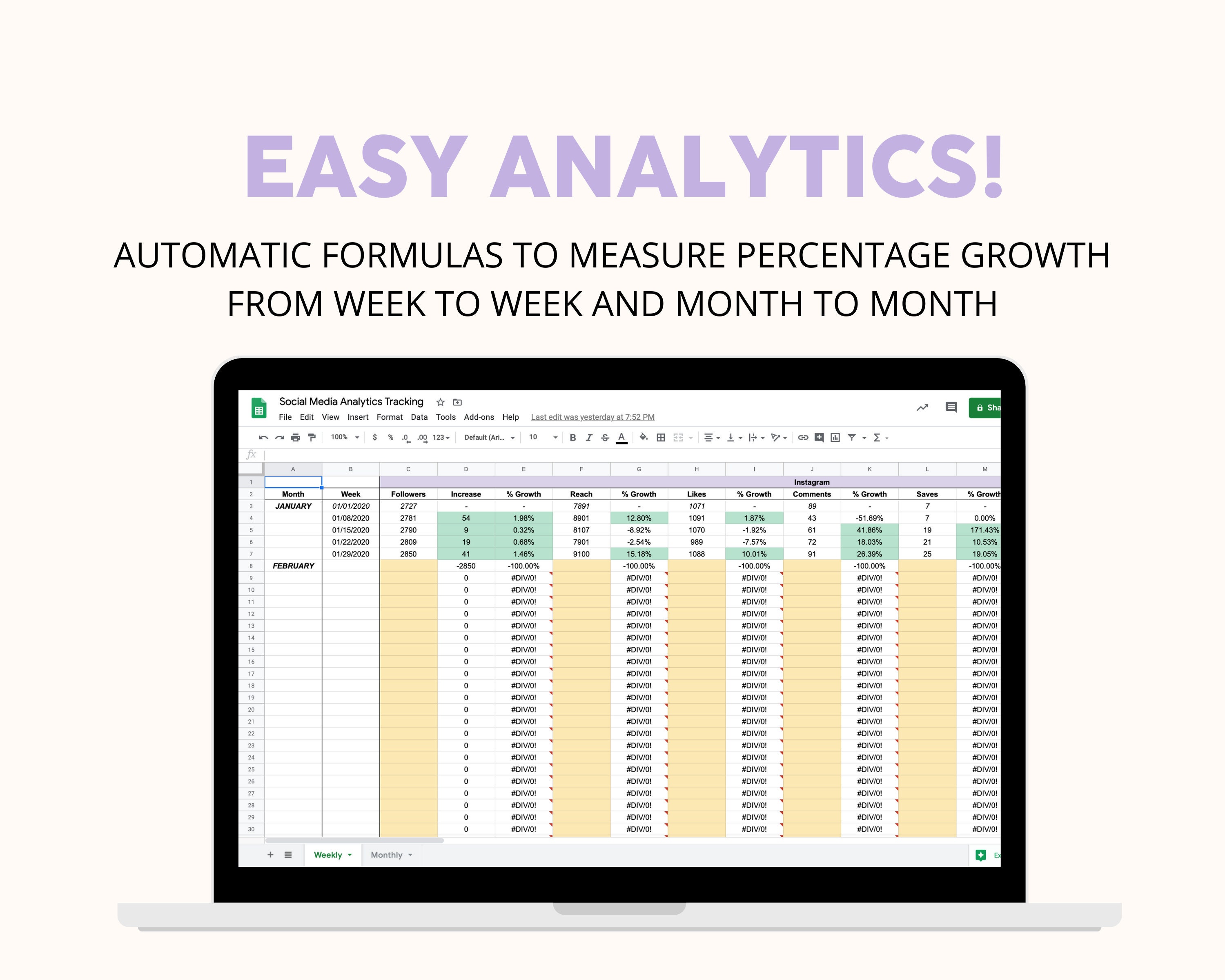 Social Media Analytics Tracking Spreadsheet | Instagram Tiktok ...