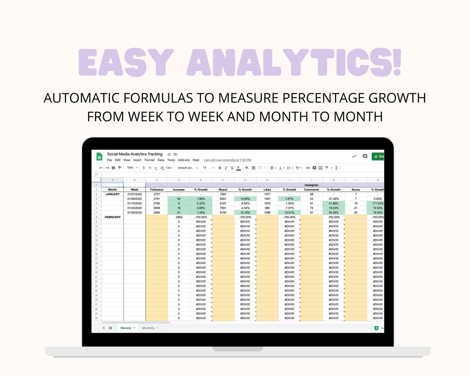 Social Media Analytics Tracking Spreadsheet Instagram - Etsy