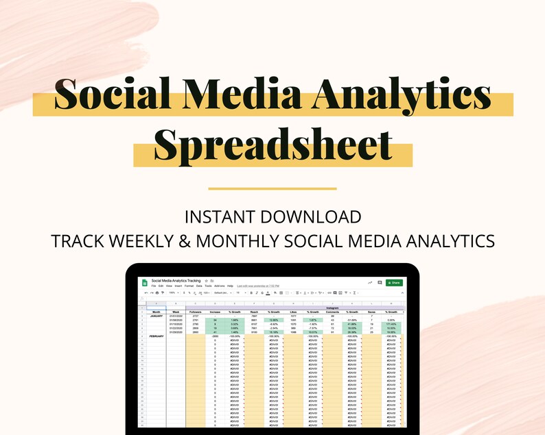 Social Media Analytics Tracking Spreadsheet Reporting | Etsy
