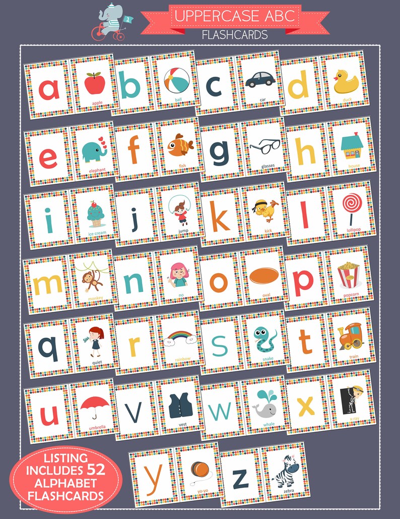 Printable ALPHABET FLASHCARDS SET abc flashcards | Etsy
