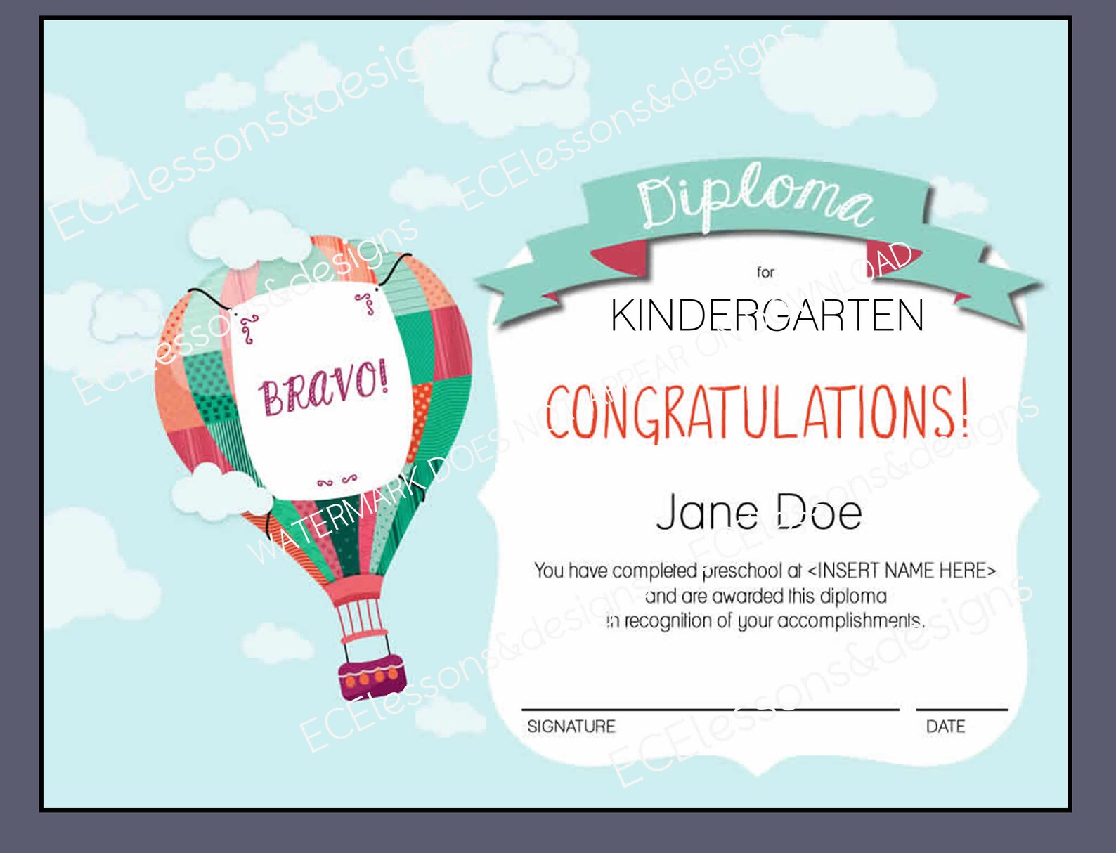 EDITABLE GRADUATION DIPLOMA Certificate Daycare, Preschool ...