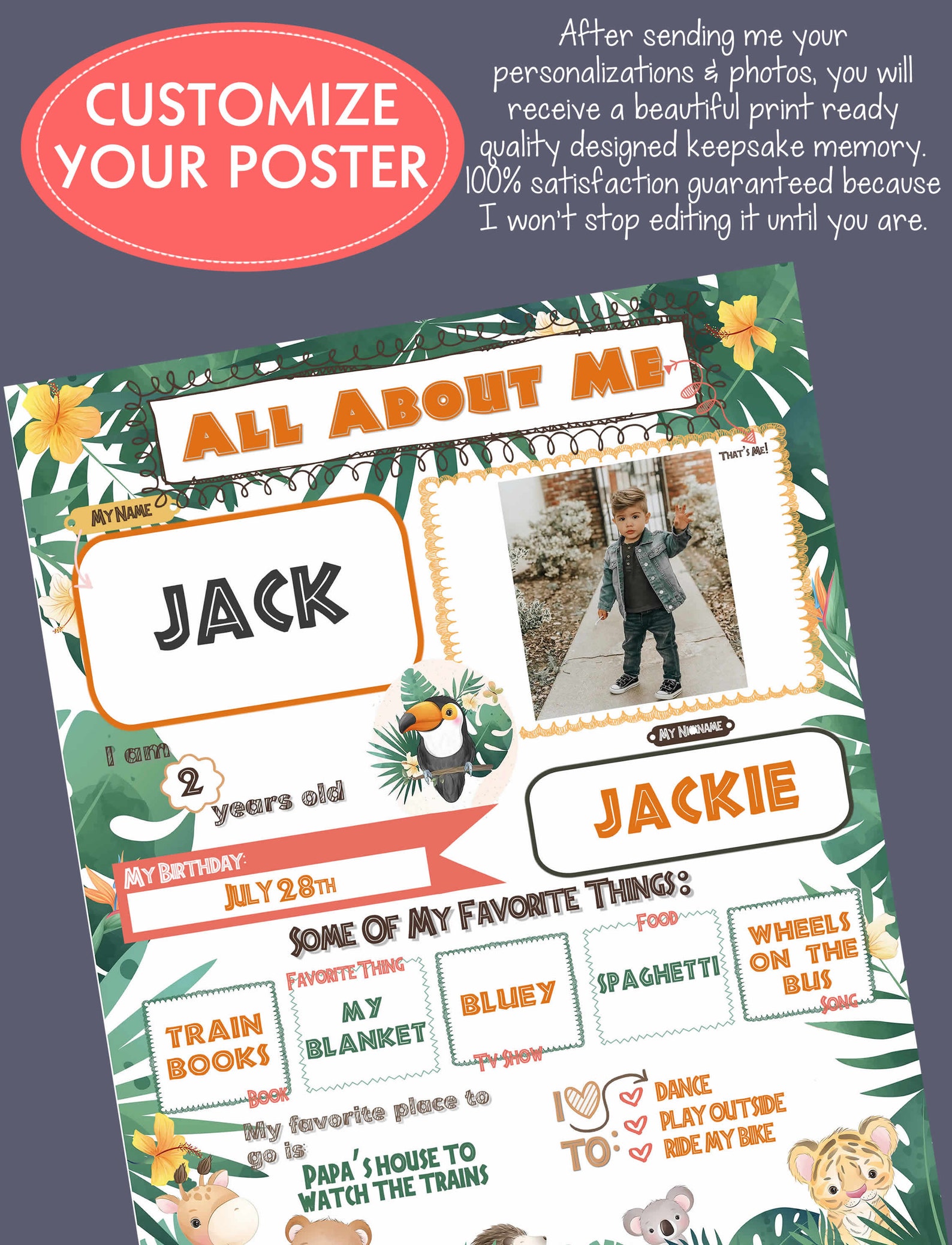 Custom ALL ABOUT ME Safari Themed Poster: 8x10 11x14 16x20 - Etsy