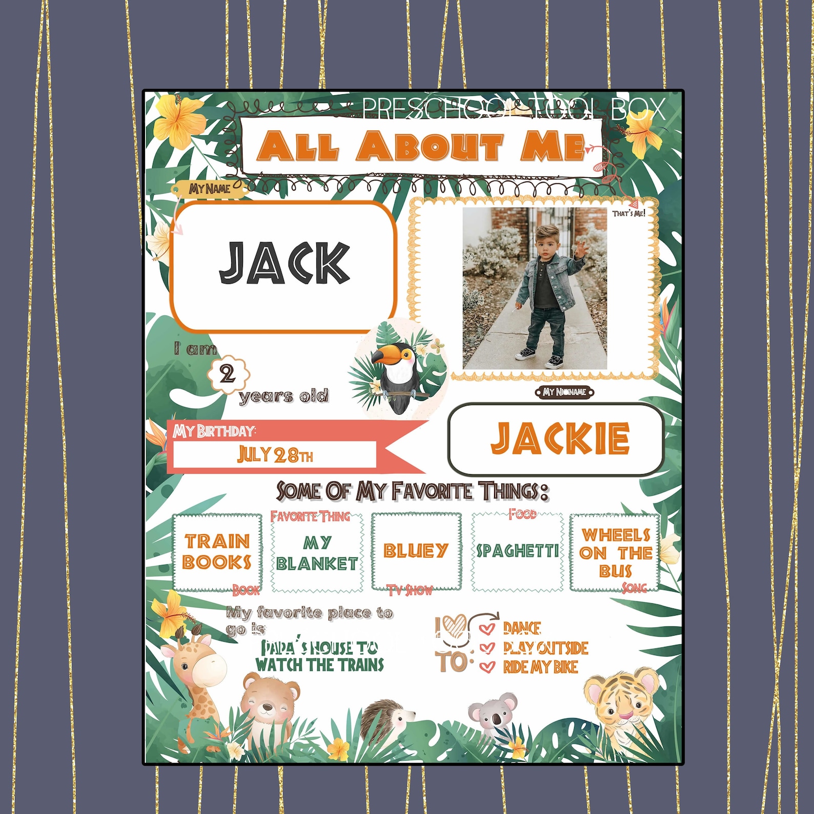 Custom ALL ABOUT ME Safari Themed Poster: 8x10, 11x14, 16x20, 11x28 ...