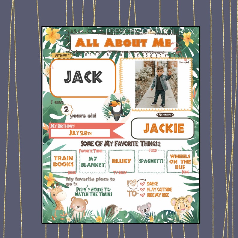 Custom ALL ABOUT ME Safari Themed Poster: 8x10, 11x14, 16x20, 11x28 ...