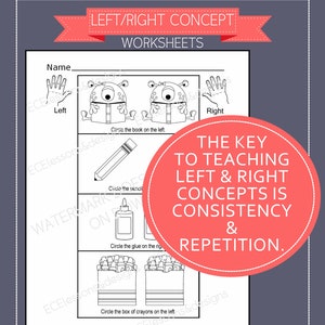 LEFT & RIGHT Concepts WORKSHEET -preschool/ Daycare /child Care/prek ...