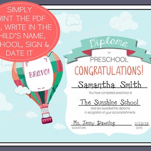 FILL-IN-BLANK Diploma/certificate for Preschool , Daycare ...