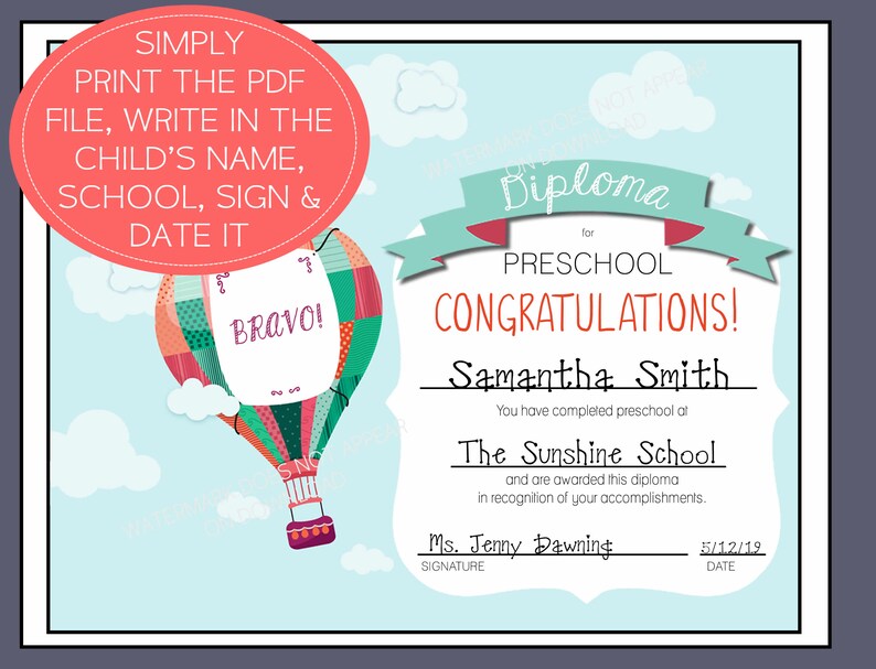 FILL-IN-BLANK Diploma/certificate for Preschool , Daycare ...
