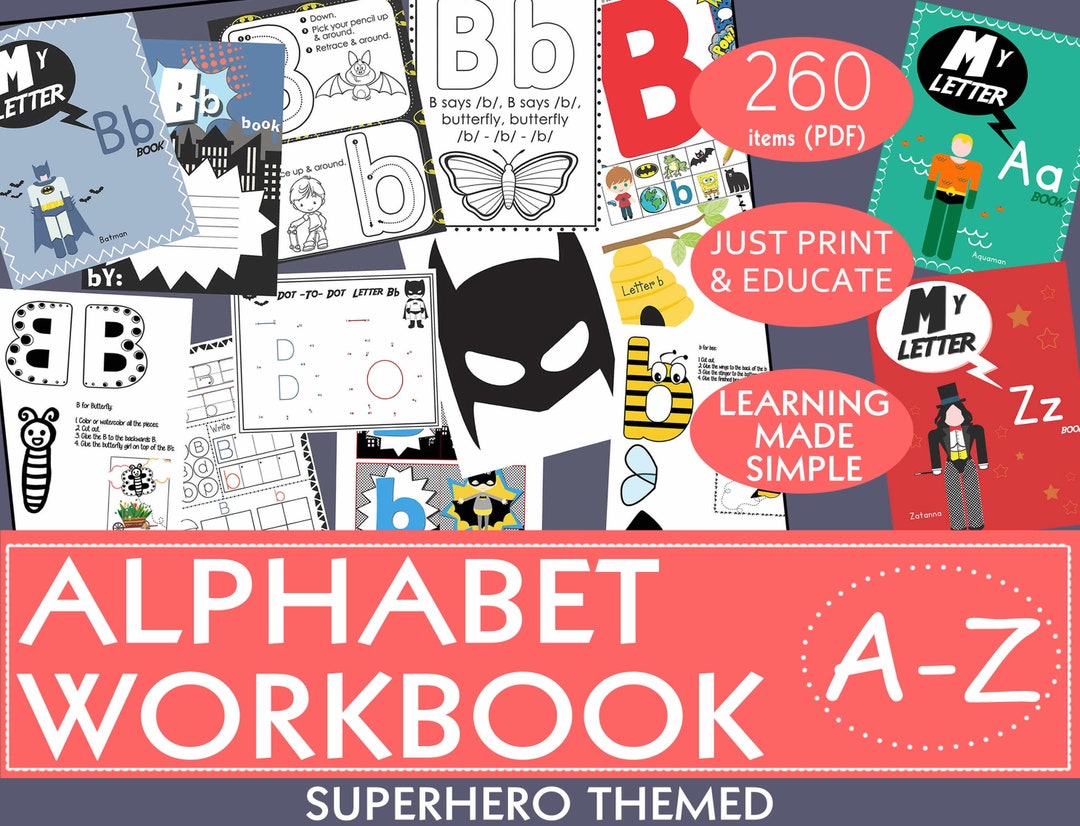 ALPHABET WORKBOOK Superhero Style! 260 Pdf's of Conceptual Worksheets ...