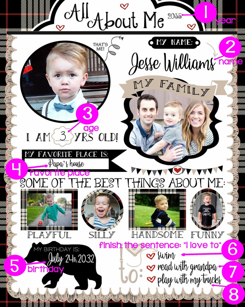 Custom All About Me Poster: Personalized Photo Sign (digital Download ...
