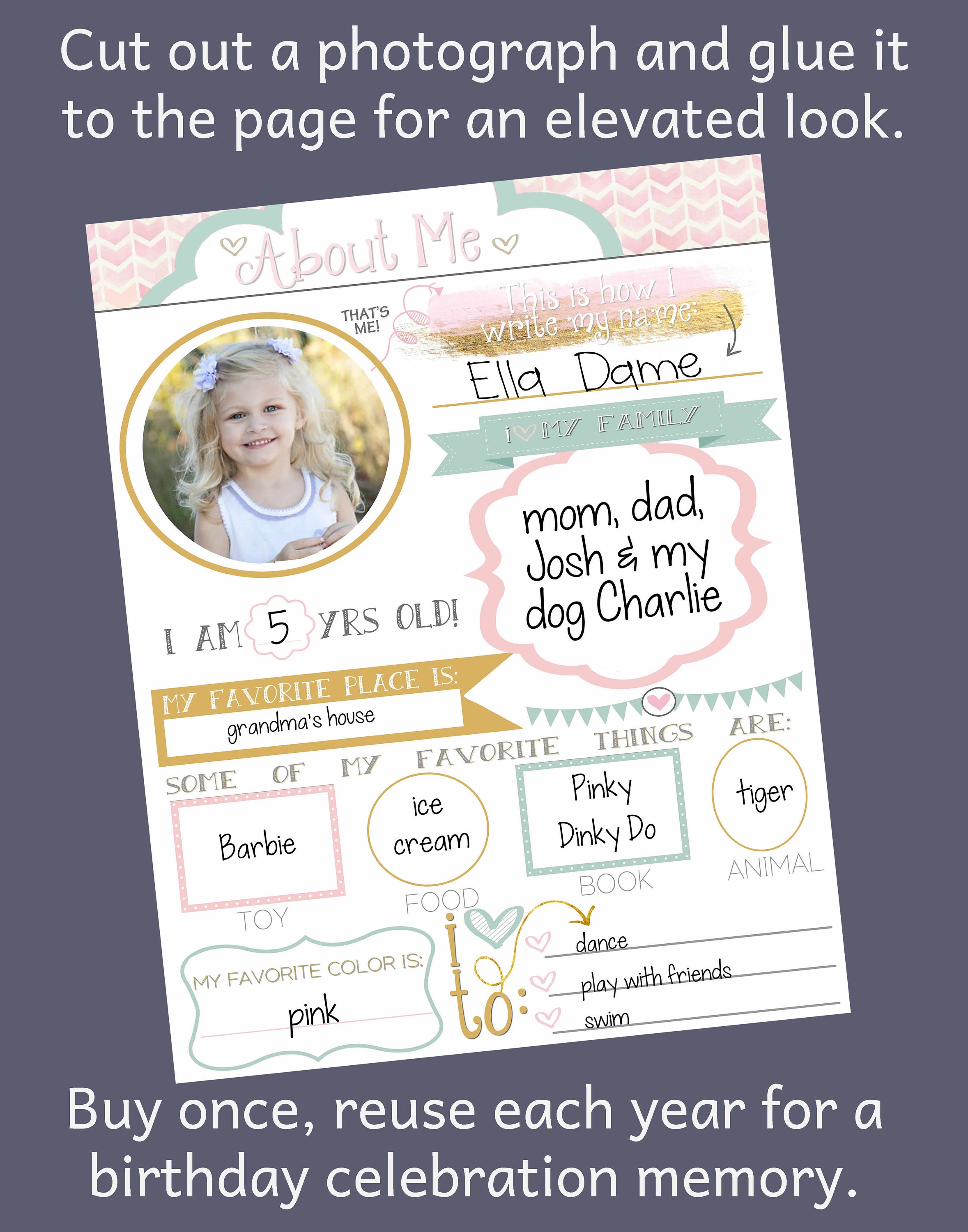 All About Me Poster: Birthday Keepsake, Student of the Month (digital ...