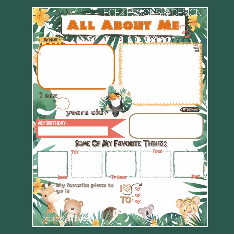 Safari All About Me Poster: Printable Birthday Keepsake (digital ...