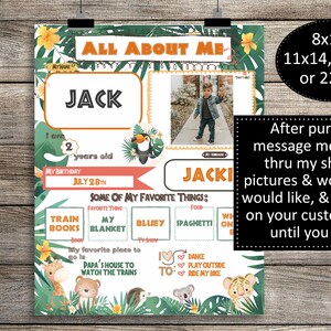 Custom ALL ABOUT ME Safari Themed Poster: 8x10, 11x14, 16x20, 11x28 ...