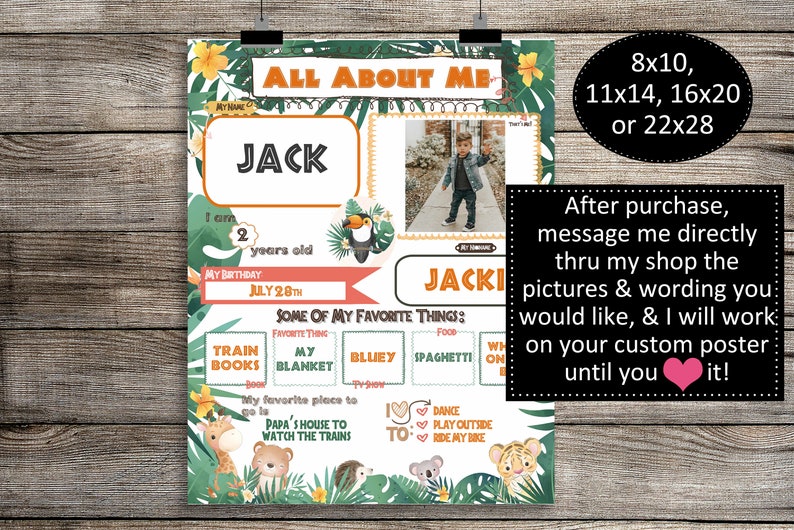 Custom ALL ABOUT ME Safari Themed Poster: 8x10 11x14 16x20 - Etsy