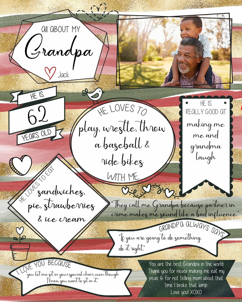 Custom ALL ABOUT ME Grandparent, Grandma, Grandpa, Gigi Themed Poster ...