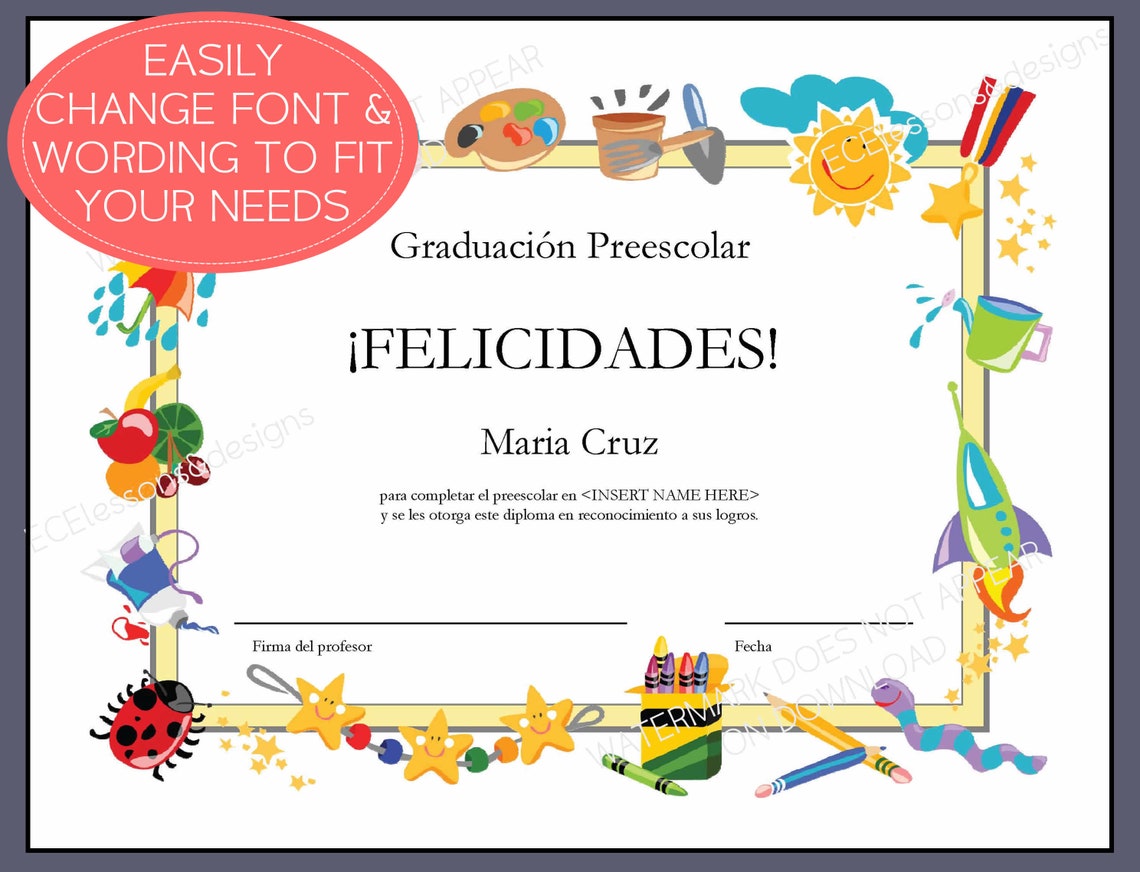 Editable SPANISH CERTIFICATE/ DIPLOMA for Graduation: | Etsy Canada