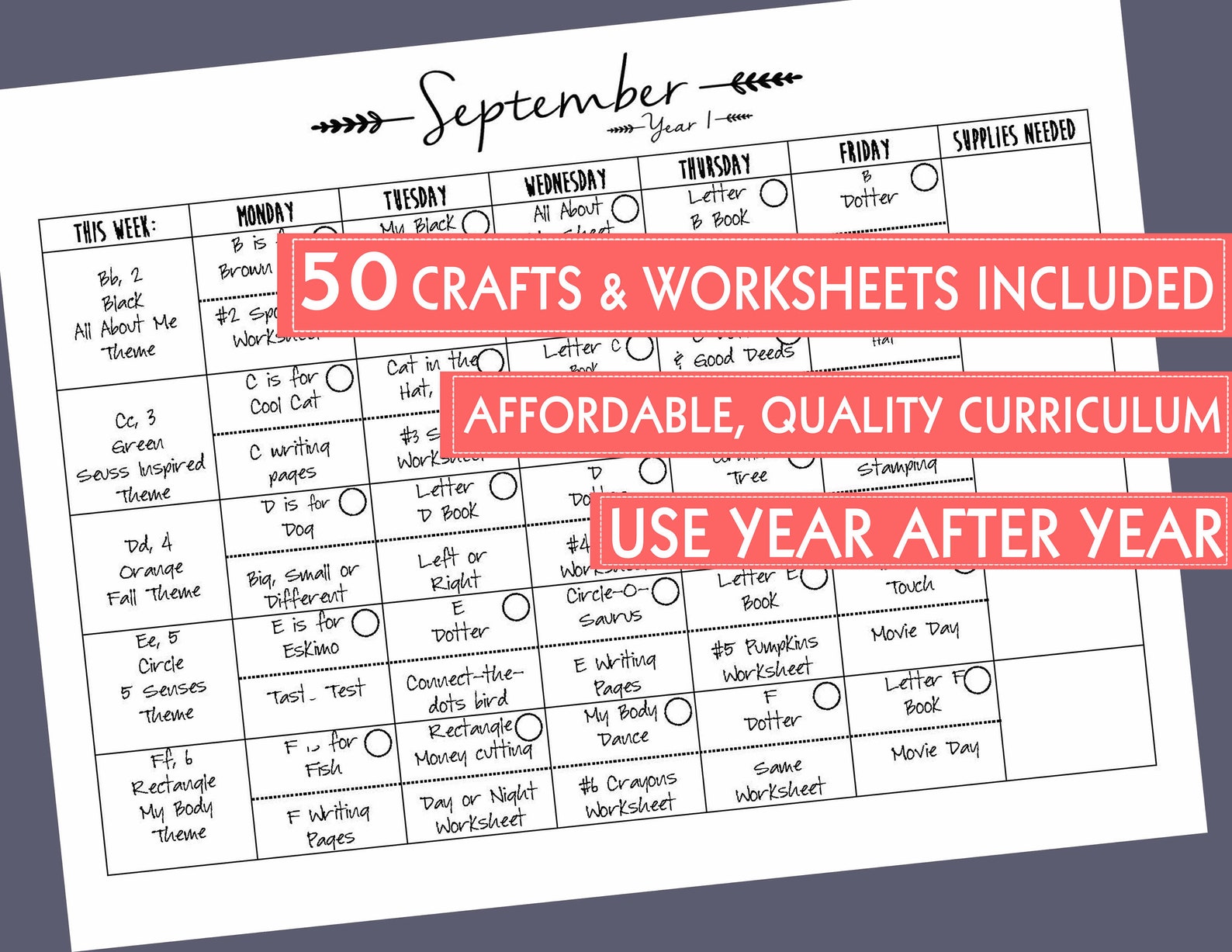 BALANCED PRESCHOOL CURRICULUM & Activities Entire Sept Month | Etsy