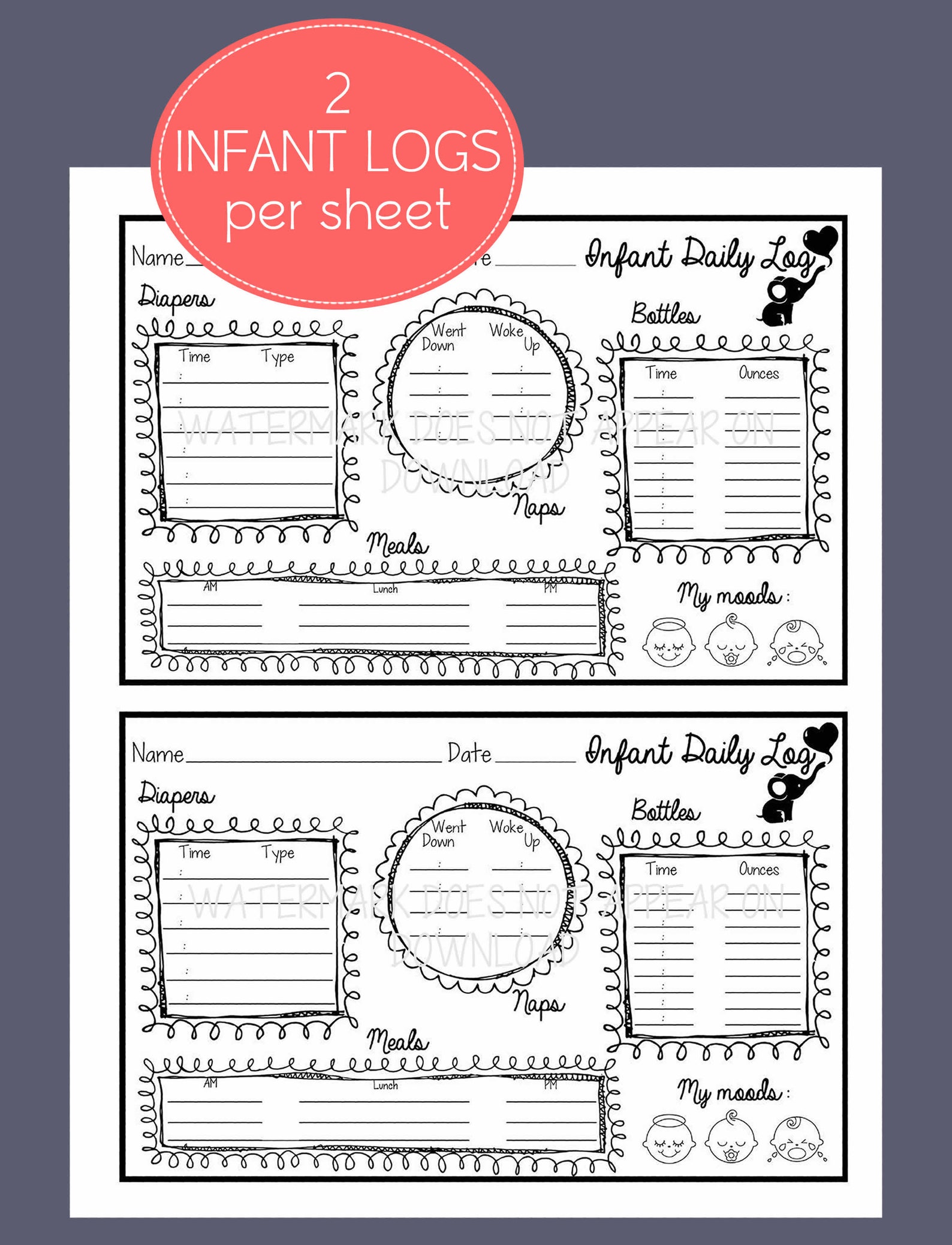 Infant Daily Log: Daycare Baby Tracker (PDF Download) - Etsy
