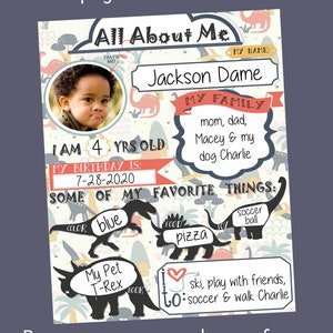 ALL ABOUT ME Dinosaur Themed - Printable in 8x10, 11x14, 16x20, 22x28 ...