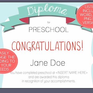 EDITABLE GRADUATION DIPLOMA Certificate; Daycare, Preschool ...