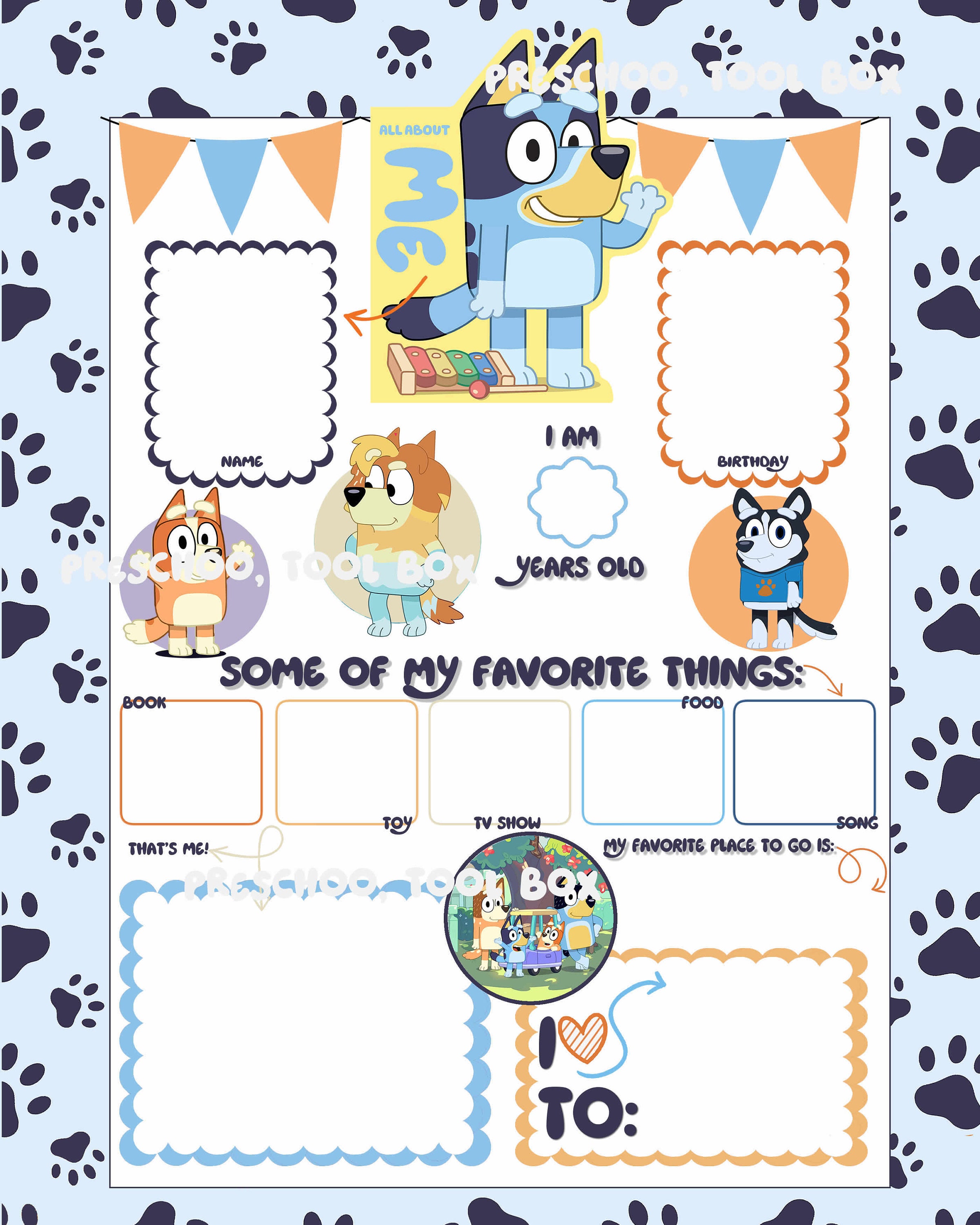 All About Me Blue Dog Themed Printable in 8x10 11x14 - Etsy