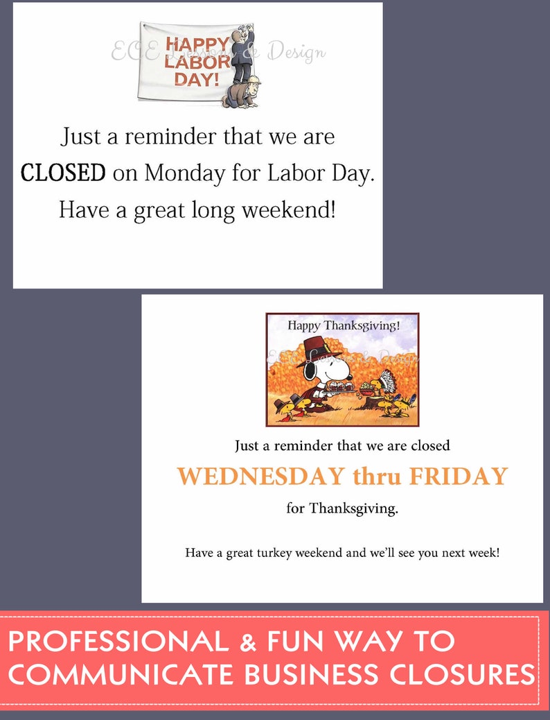 Editable Holiday Closure Notice Set: Business Closure Reminders (word ...