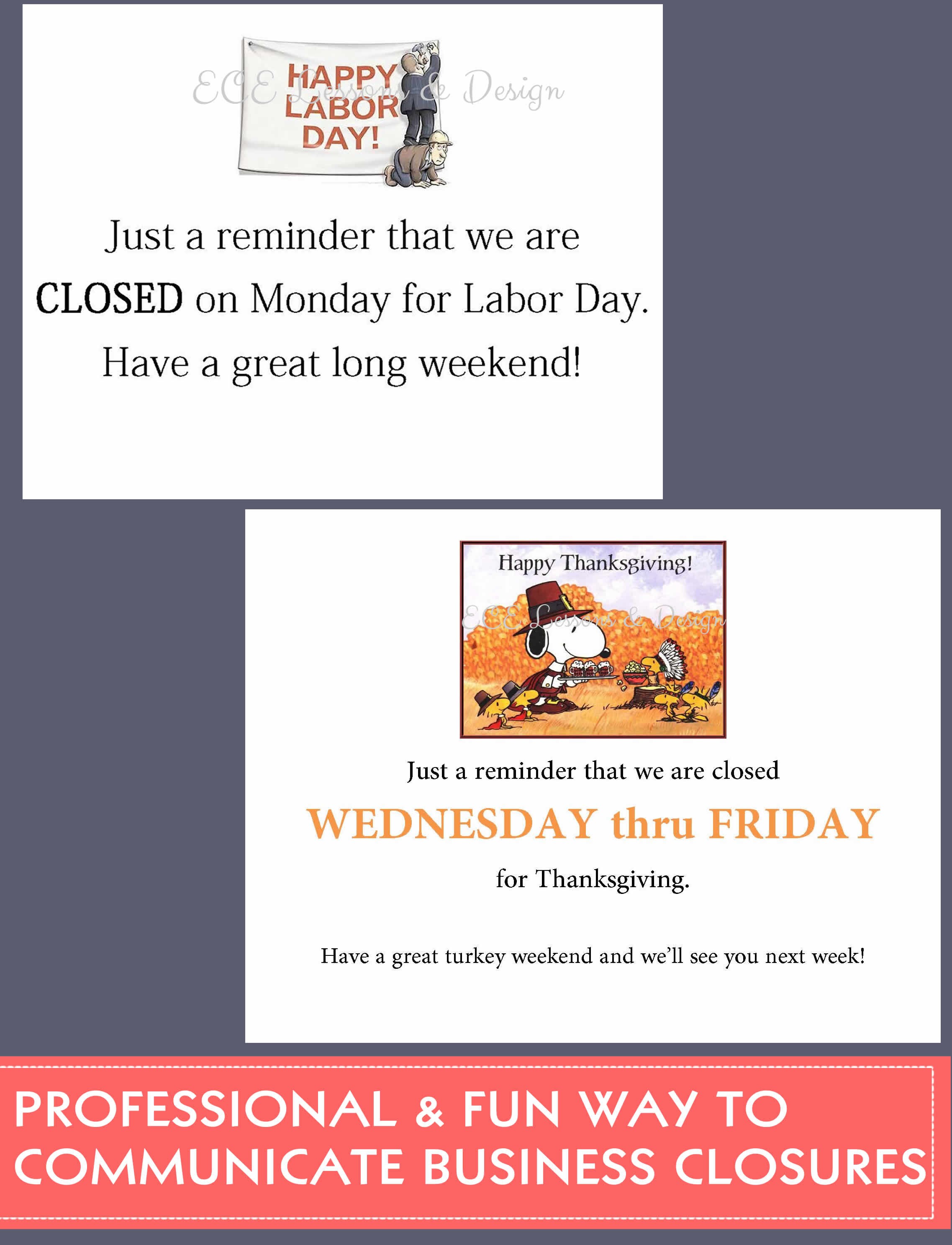 Editable Holiday Closure Notice Set: Business Closure Reminders (word ...