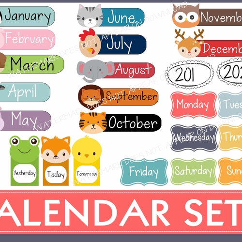 MONTHLY ANIMAL CALENDAR Set: Months Year Week Days Reusable - Etsy