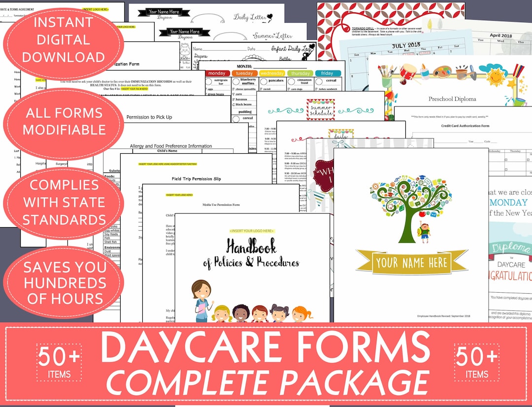 Daycare Forms Package: 50+ Editable Templates, Handbooks (digital ...